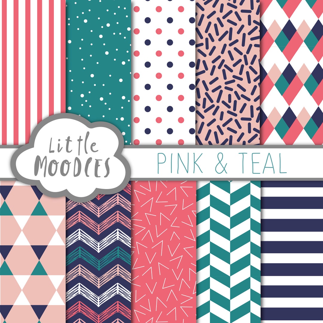 Pink and Teal Digital Papers - Etsy