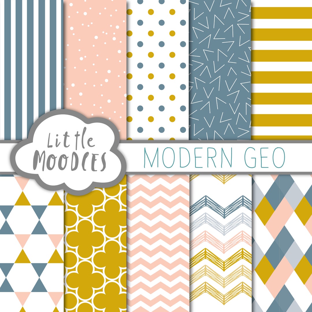 Modern Geo Digital Papers Pink, Mustard and Blue - Etsy