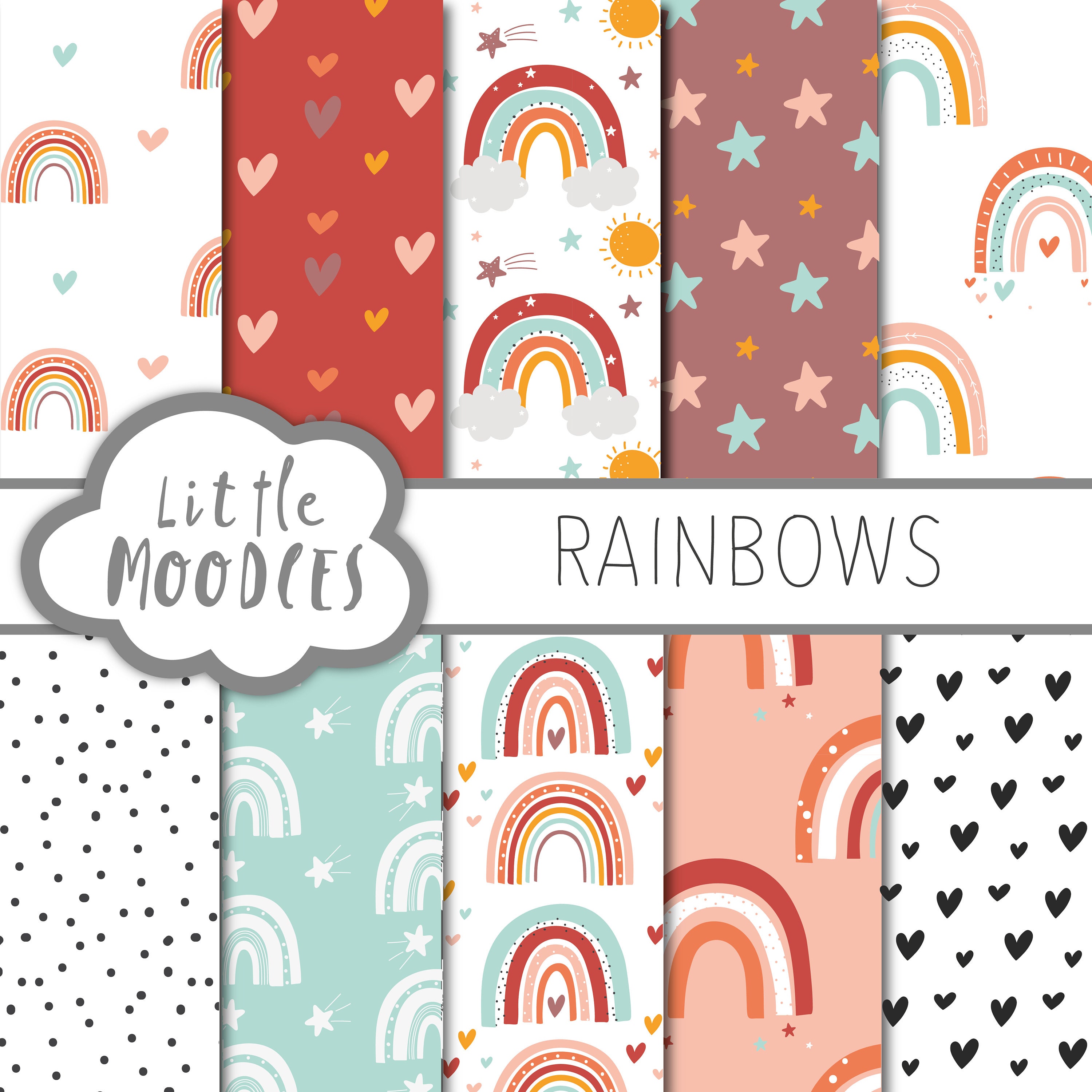 Rainbow Digital Papers Colourful Patterns - Etsy