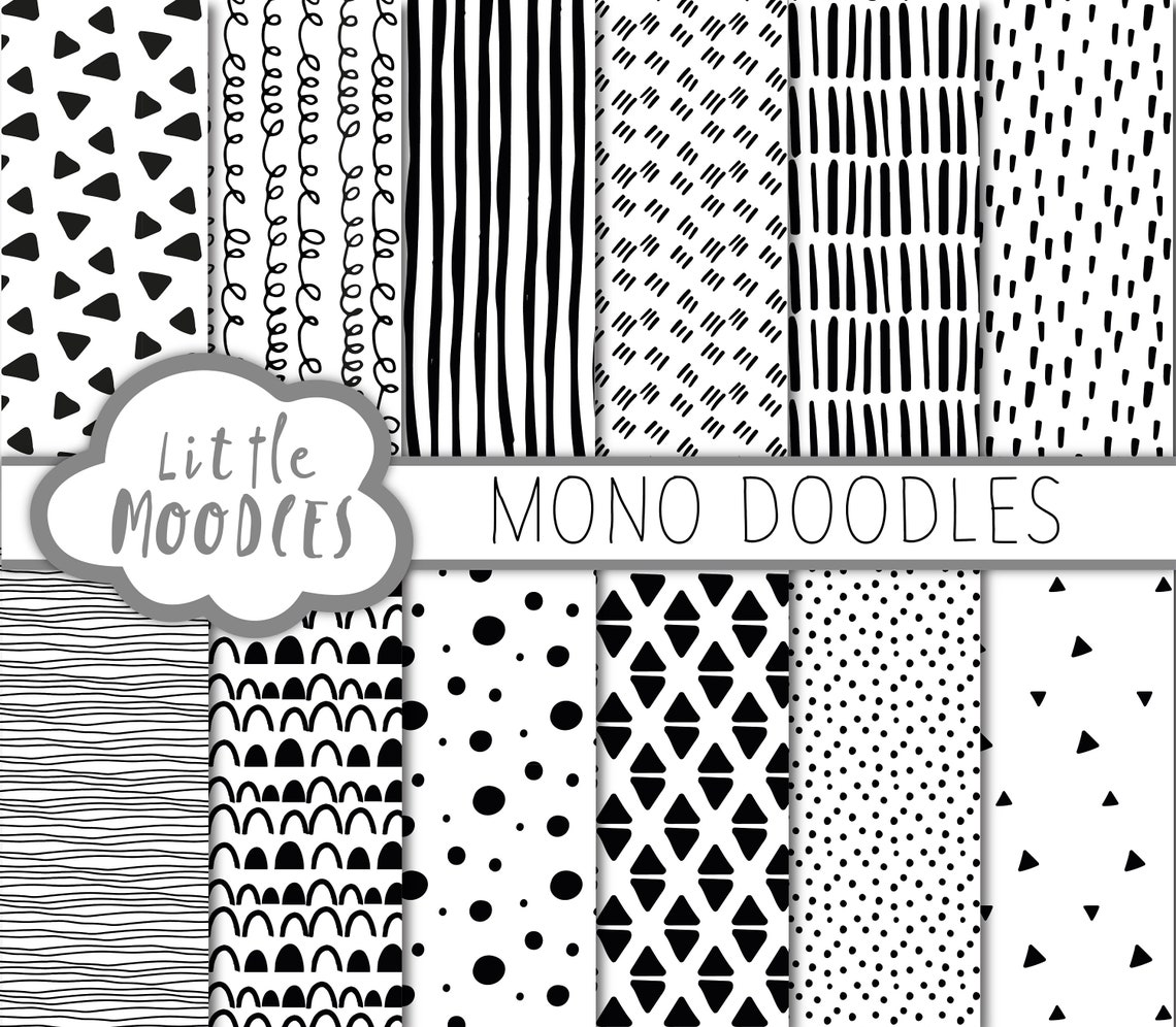 Mono Doodles Digital Papers Black and White Patterns - Etsy