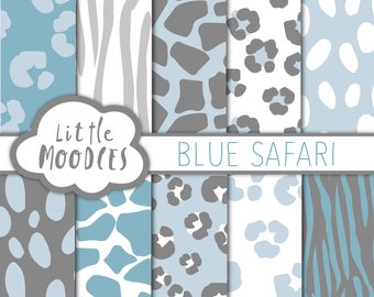 Blue Animal Print Digital Paper, Seamless Blue Safari Background, Zebra ...