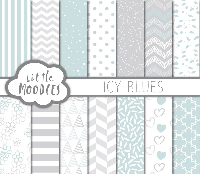 Icy Blues Digital Papers Blue and Grey Patterns - Etsy