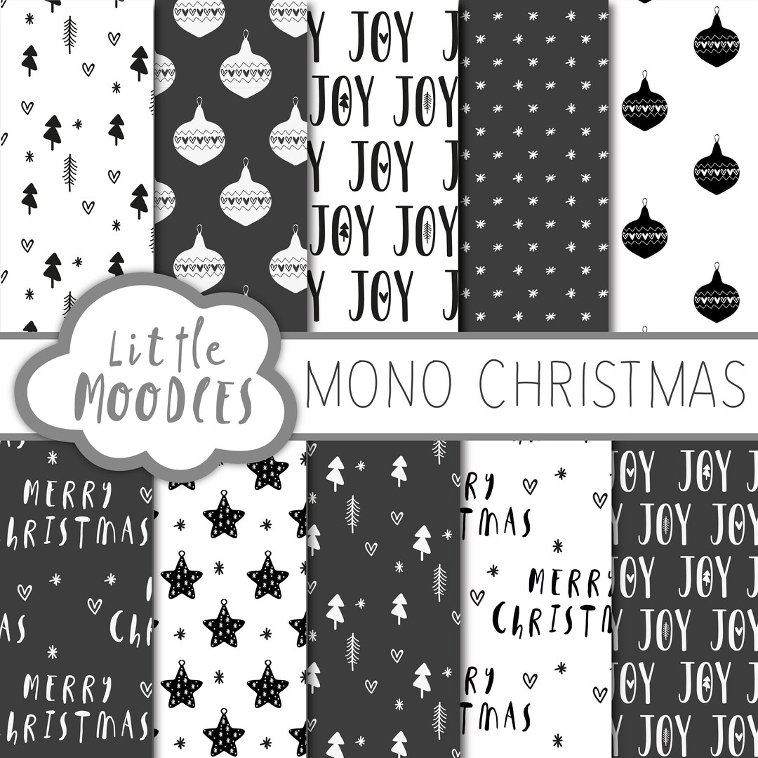 Mono Christmas Digital Papers Black and White Christmas Patterns - Etsy