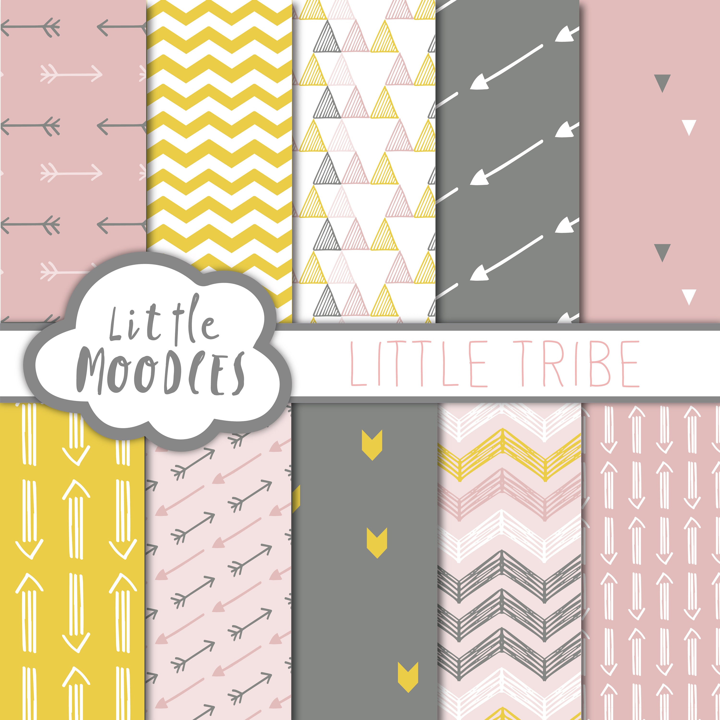 Little Tribe Arrows Tribal Pink Yellow Digital Papers - Etsy