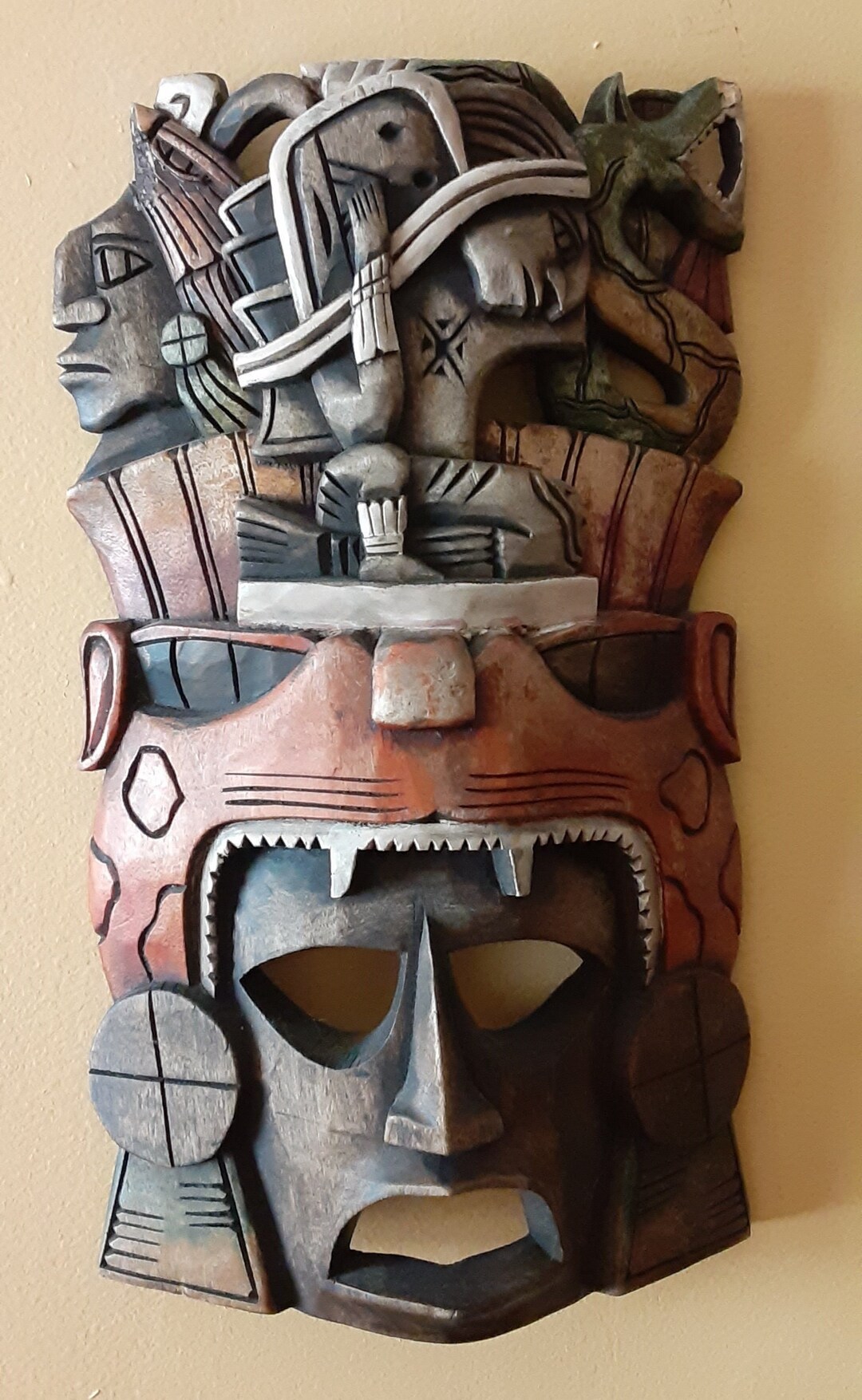 Heavily Carved Mayan Indian Mask - Etsy