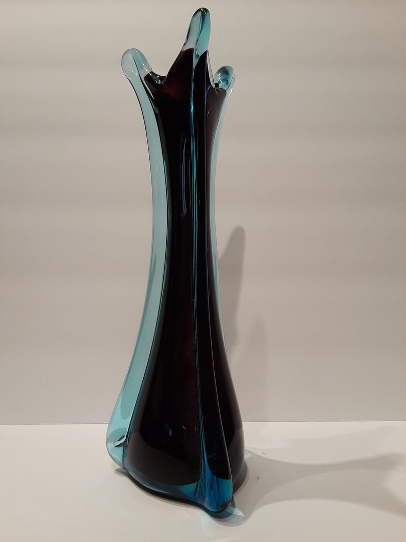 60's Art Glass Blue & Purple Tri Lobular Vase - Etsy