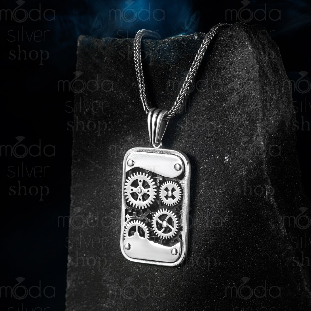 925 Sterling Silver Clock Wheel Design Men's Necklace With - Etsy