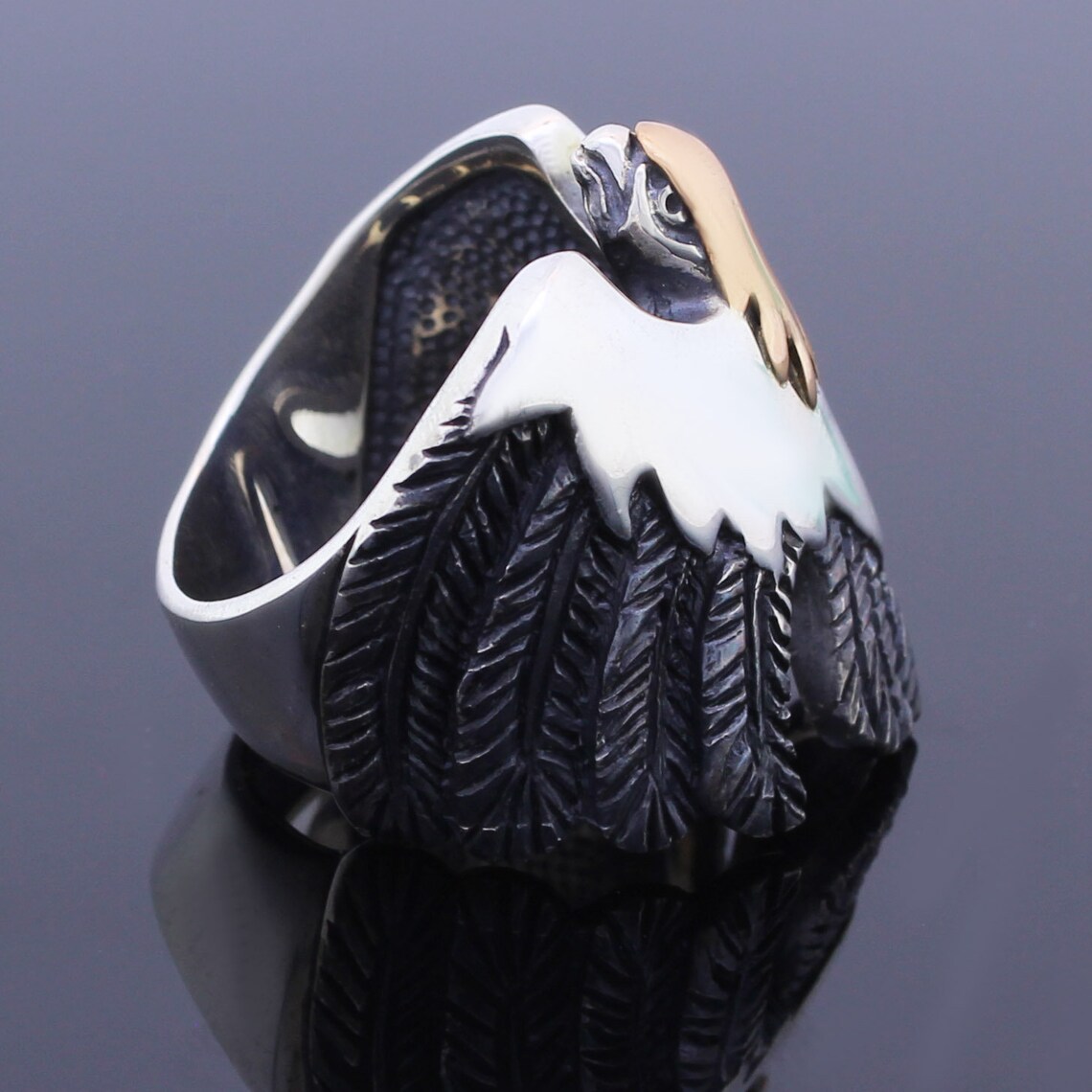 Solid 925 Sterling Silver Eagle Figure Men's Ring - Etsy