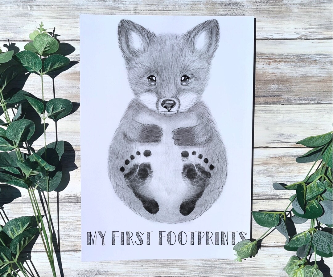 Babys First Footprint Pencil Fox Print, Footprint Art, Personalised ...