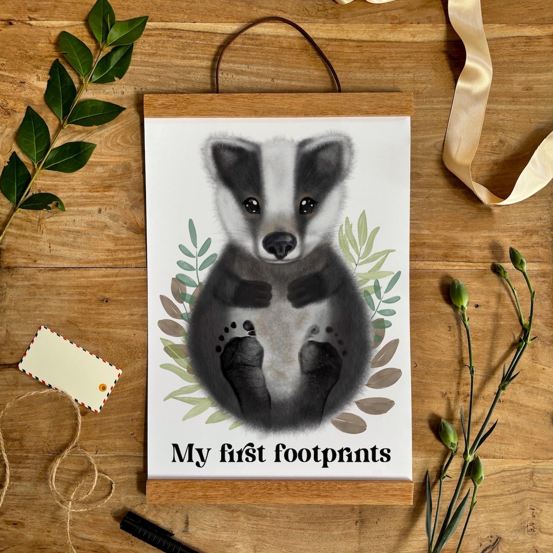 Baby’s First Footprint Badger Print, Footprint Art, Personalised Baby ...