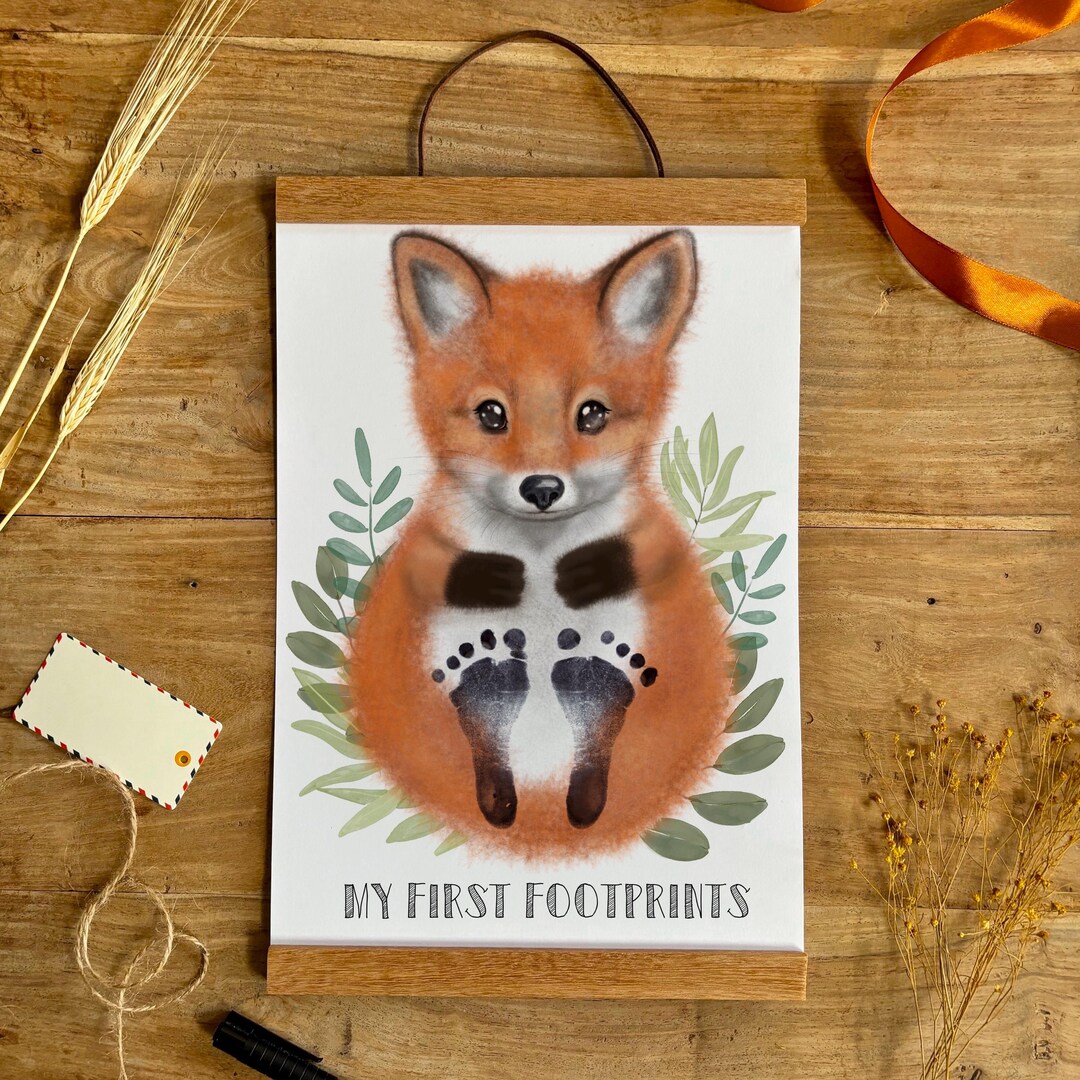 Baby’s First Footprint Fox Print, Footprint Art, Personalised Baby ...