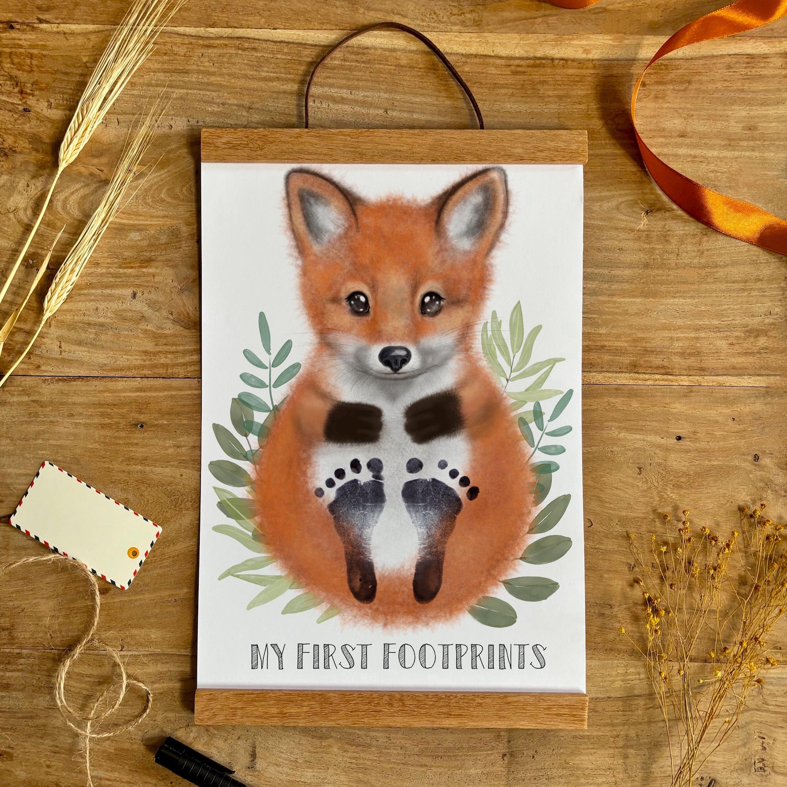Baby’s First Footprint Fox Print, Footprint Art, Personalised Baby ...
