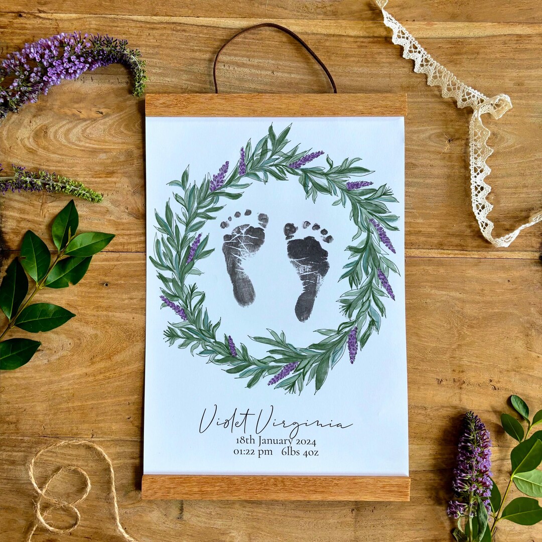 Lavender Buddleia Leaf Wreath Handprint Footprint Baby Art Set of 2 ...