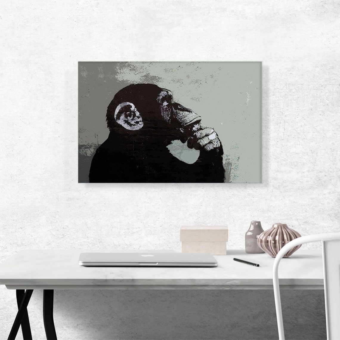 ARTCANVAS the Thinker Monkey Canvas Art Print by Banksy Canvas - Etsy