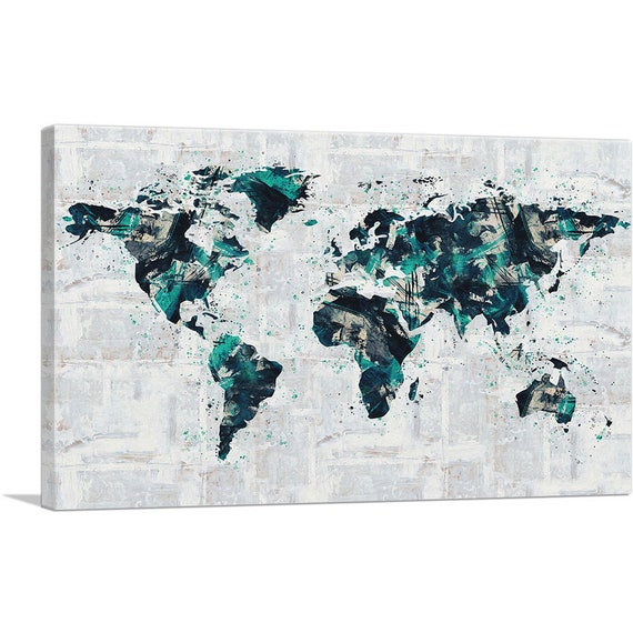 ARTCANVAS Green Gray Black World Map Canvas Art Print | Etsy