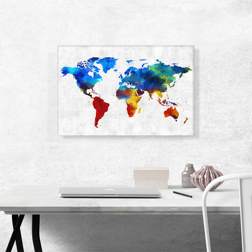 ARTCANVAS Colorful World Map Globe Canvas Art Print | Etsy