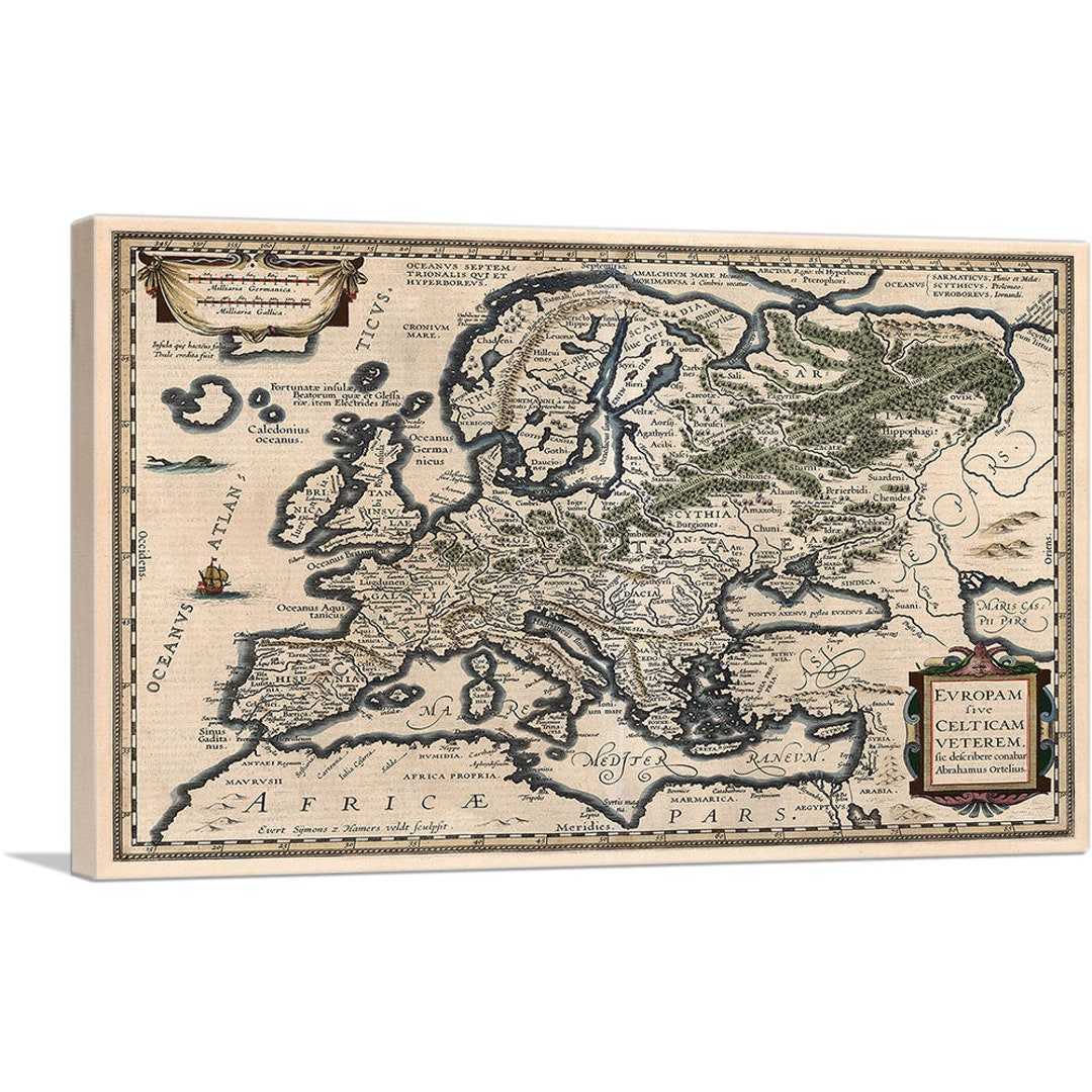 ARTCANVAS A Semi-ptolemaic Map of Europe 1618 by Abraham Ortelius ...