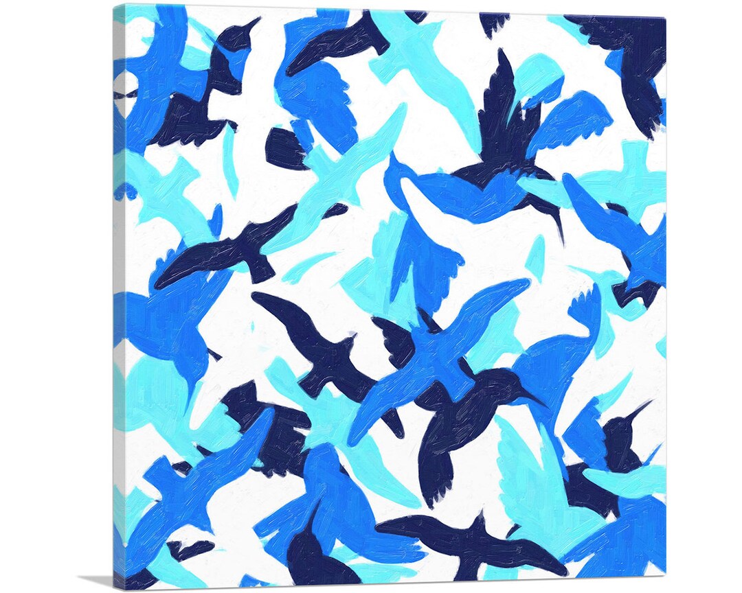 ARTCANVAS Blue White Bird Dove Camo Camouflage Pattern Canvas Art Print ...