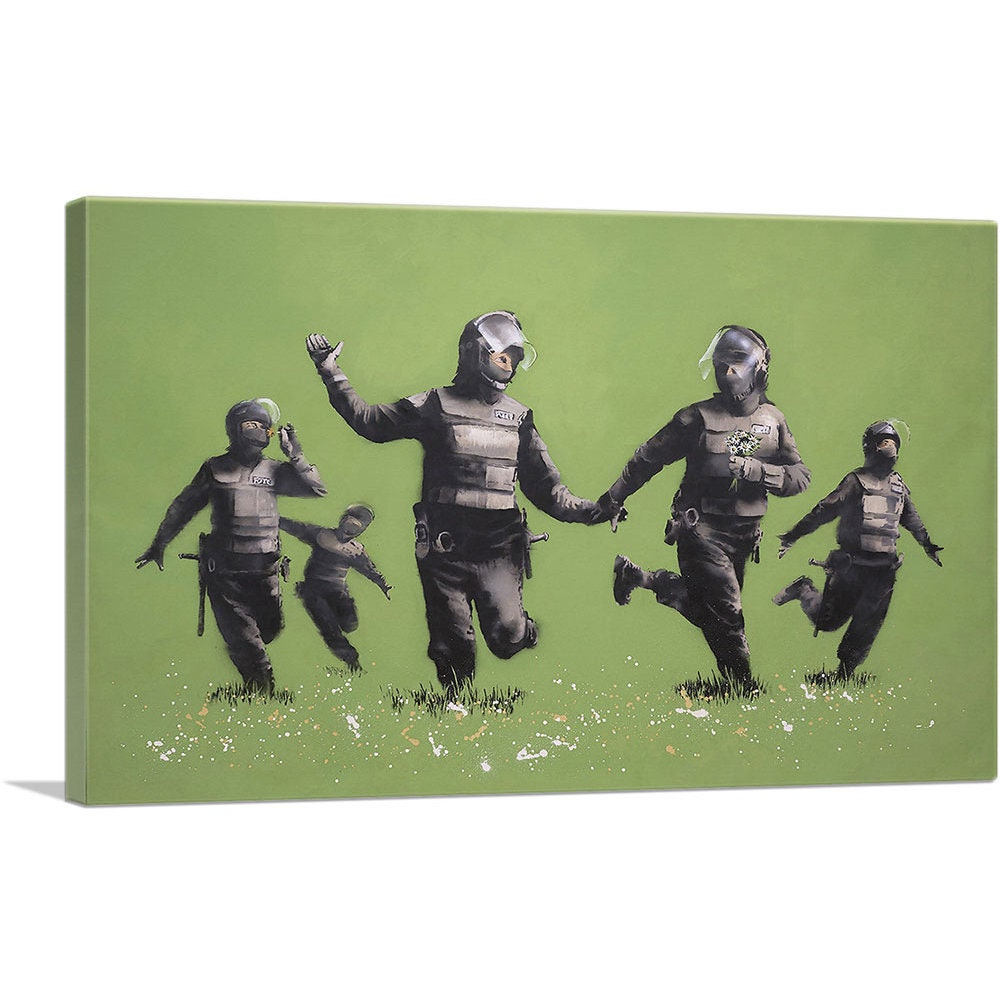 ARTCANVAS Riot Police in The Field by Banksy Canvas Art Print | Etsy