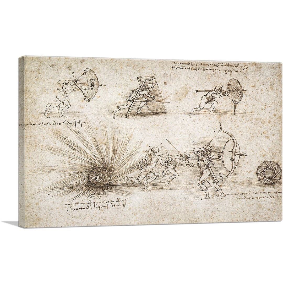 ARTCANVAS Bow, Shield, and Weapon Designs by Leonardo Da Vinci Canvas ...