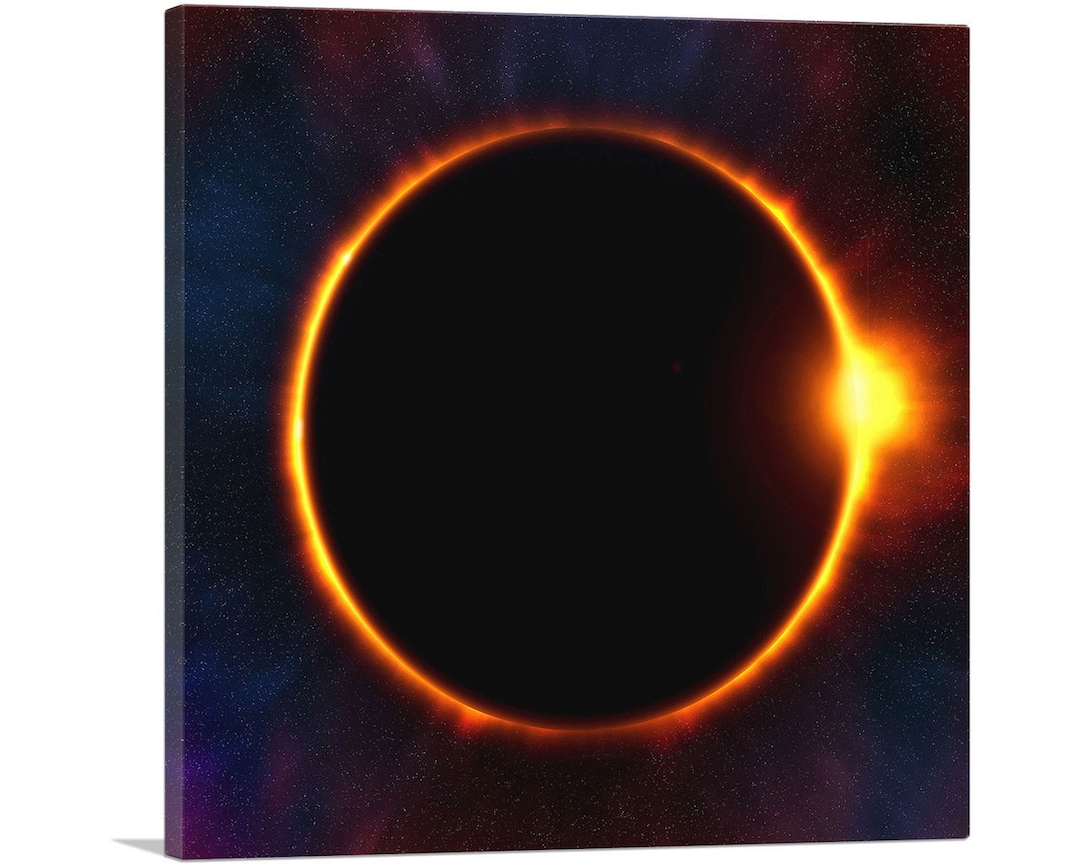 ARTCANVAS Solar Eclipse Moon Blocking Out Sun Square Canvas Art Print ...