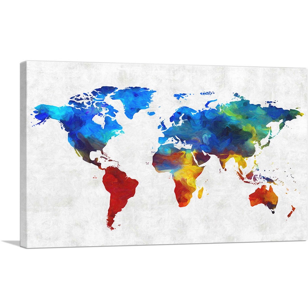 ARTCANVAS Colorful World Map Globe Canvas Art Print - Etsy