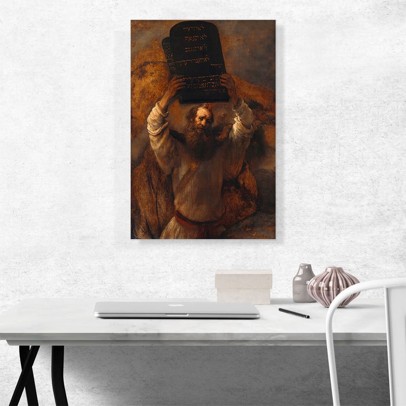 ARTCANVAS Moses With the Ten Commandments 1659 by Rembrandt Van Rijn ...