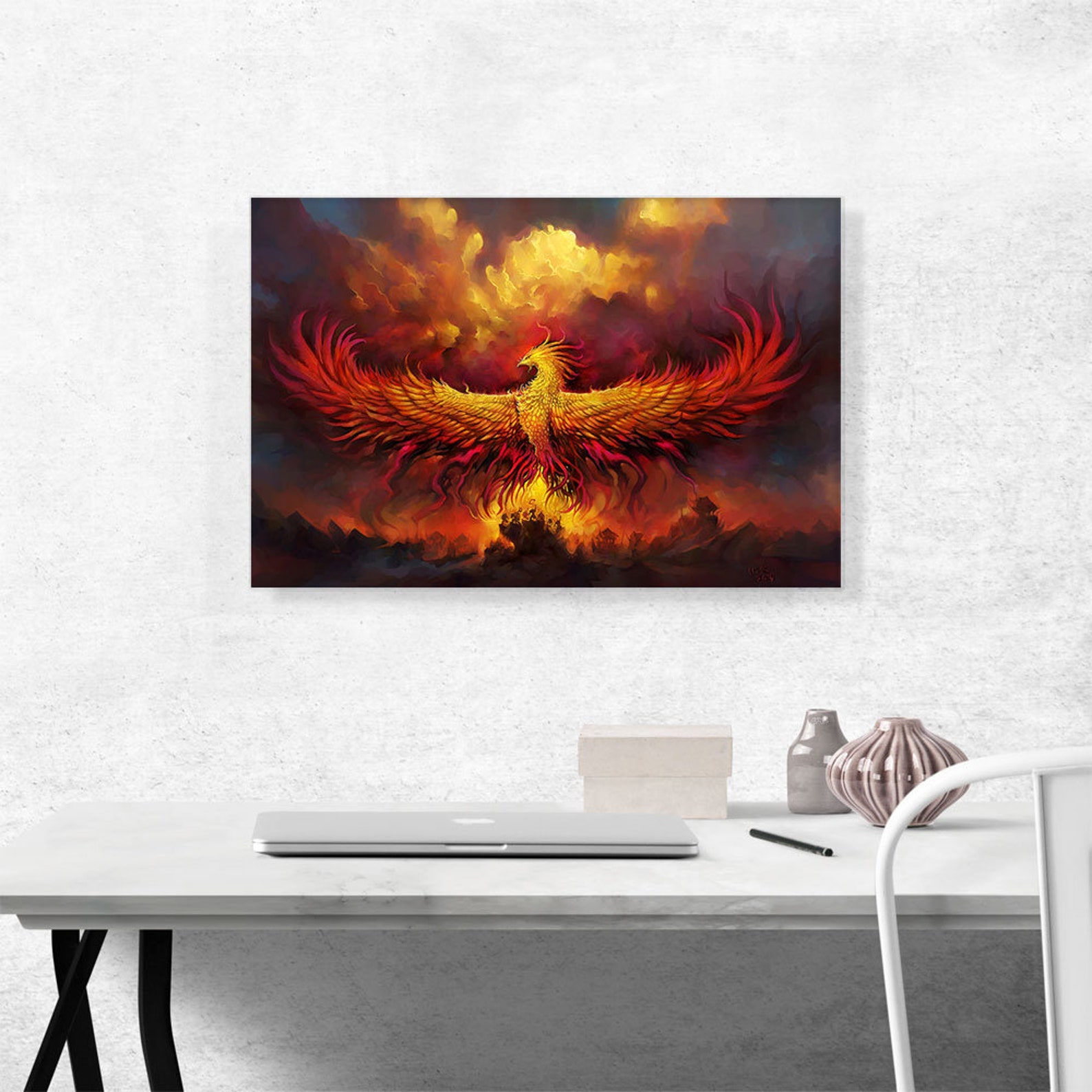 ARTCANVAS Fire Phoenix in Flight Canvas Art Print - Etsy