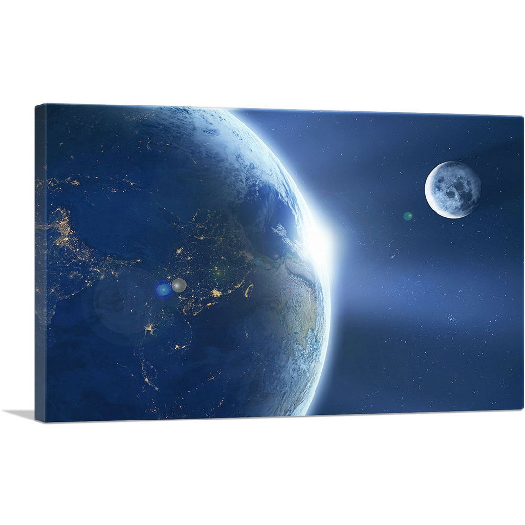 ARTCANVAS Planet Earth and Moon in Solar System Canvas Art Print - Etsy
