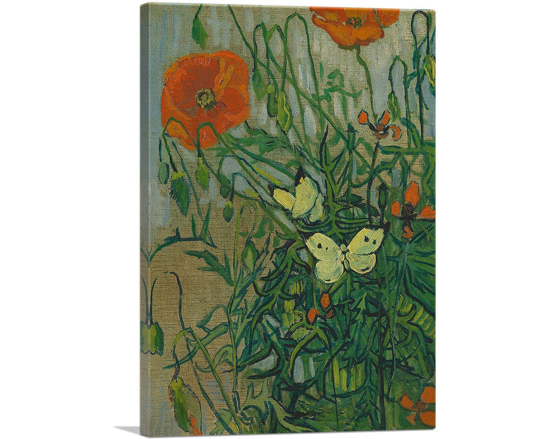 ARTCANVAS Butterflies and Poppies 1889 by Vincent Van Gogh Canvas Art ...