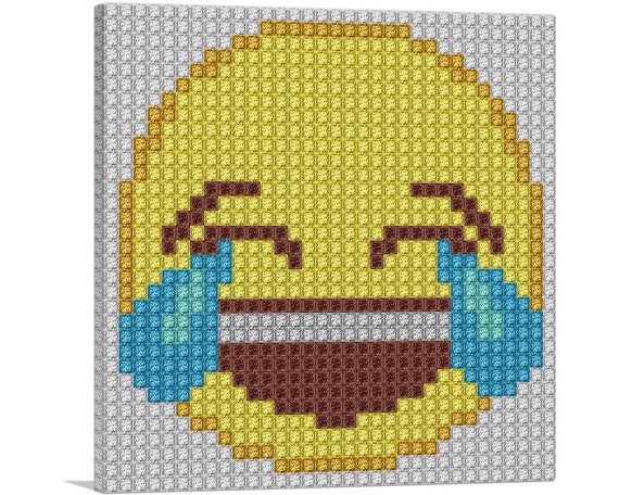 ARTCANVAS Emoticon Laughing Crying Smiley Face Jewel Pixel | Etsy