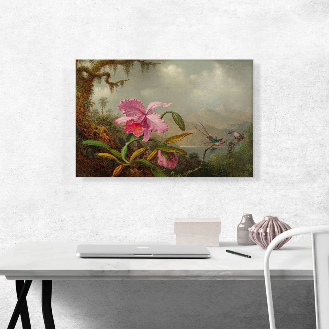 ARTCANVAS Orchids and Hummingbirds 1890 by Martin Johnson - Etsy