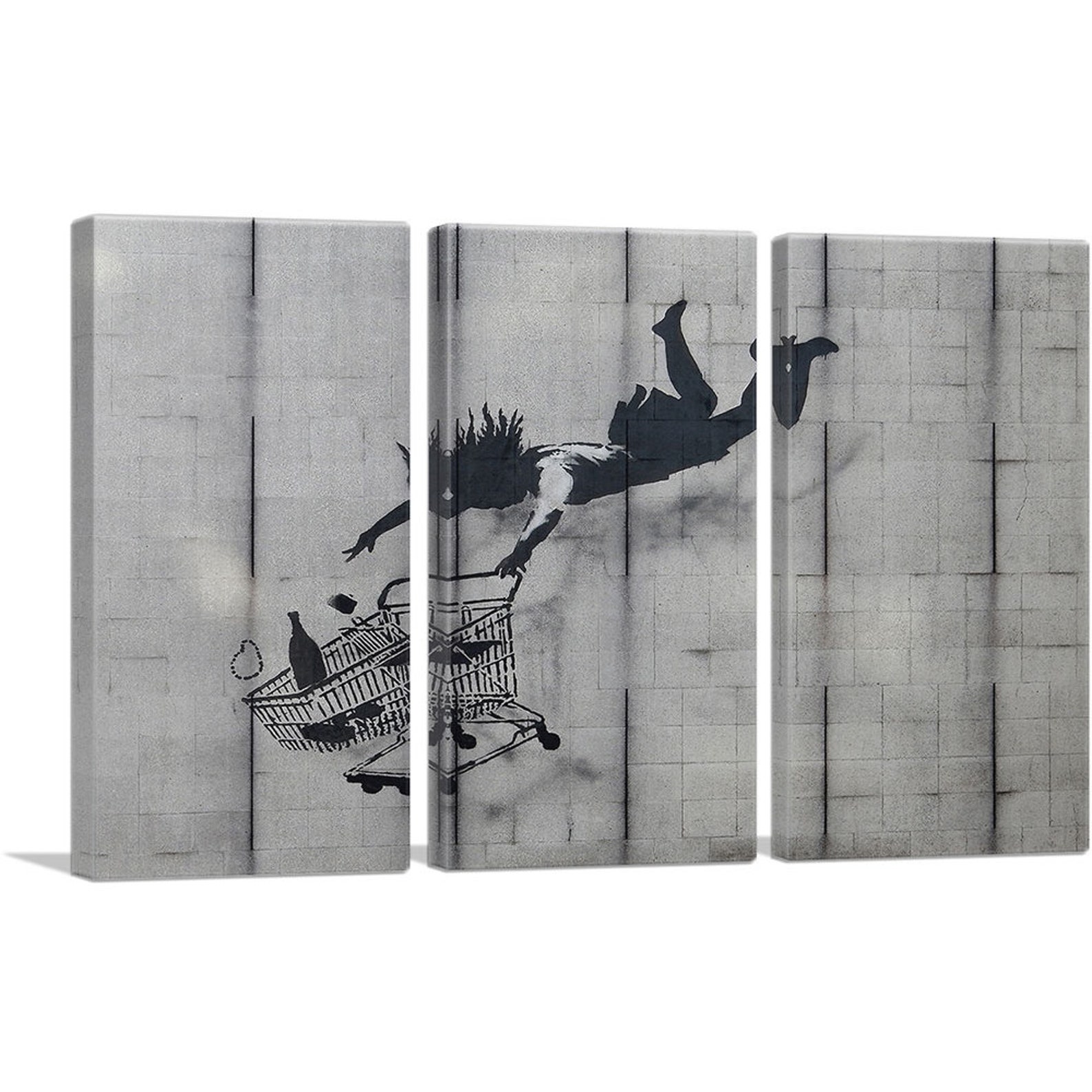 ARTCANVAS Shop Till You Drop - Falling Shopper by Banksy Canvas Art ...