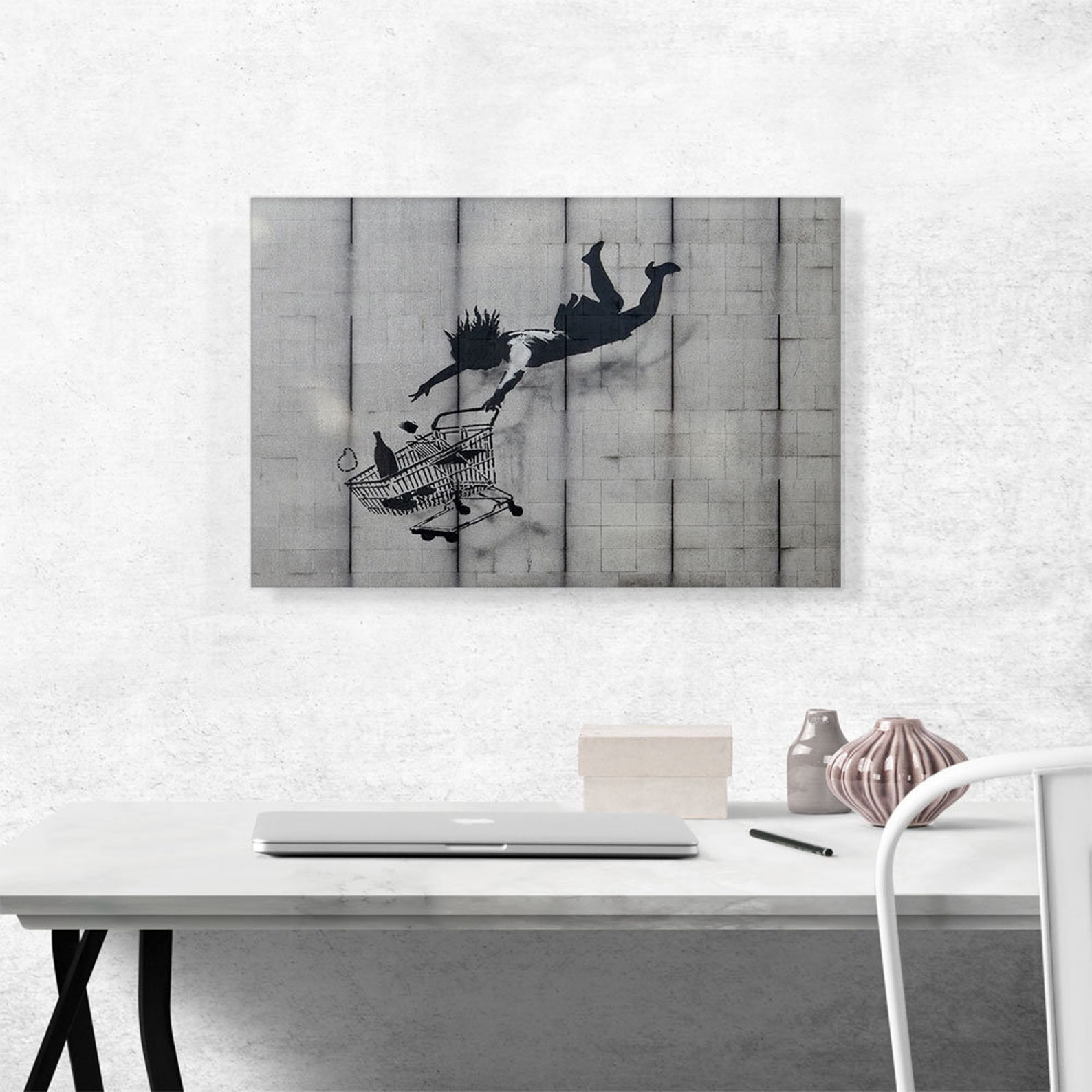 ARTCANVAS Shop Till You Drop - Falling Shopper by Banksy Canvas Art ...