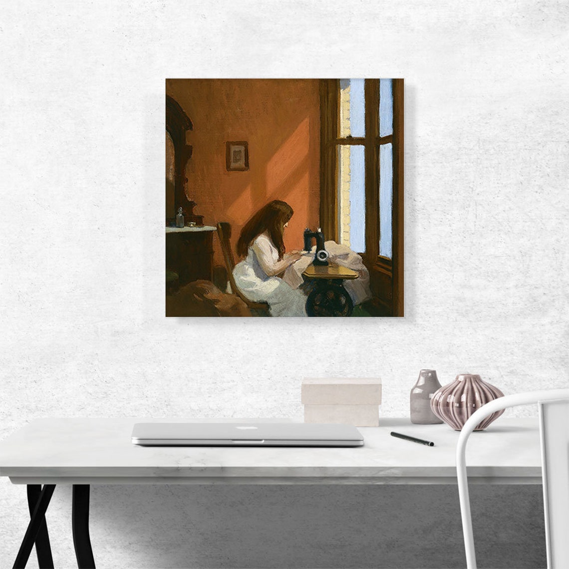 ARTCANVAS Girl at Sewing Machine 1921 by Edward Hopper Canvas | Etsy