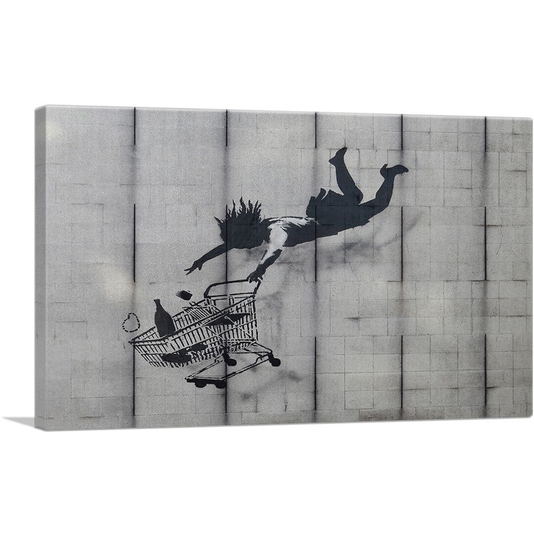 ARTCANVAS Shop Till You Drop - Falling Shopper by Banksy Canvas Art ...