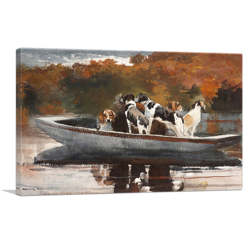 ARTCANVAS Hunting Dogs in Boat - Waiting for the Start 1889 by Winslow ...