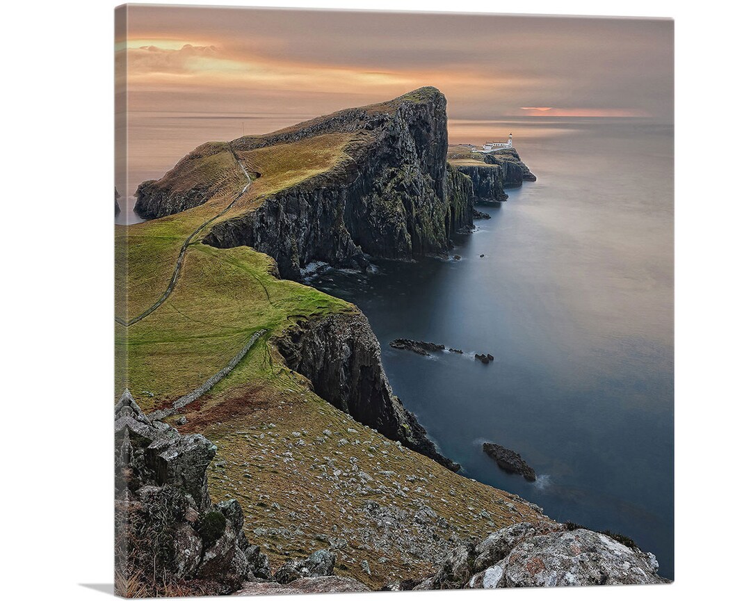ARTCANVAS Lighthouse on an Oceanside Cliff, Scotland, Square Canvas Art ...