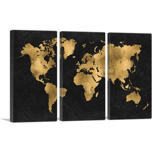 ARTCANVAS Black Yellow World Map Globe Canvas Art Print - Etsy
