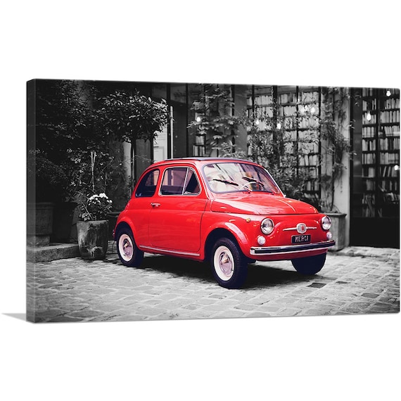 ARTCANVAS Red Fiat Vintage Car Canvas Art Print - Etsy