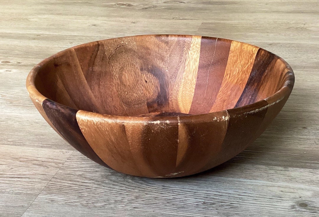 Vintage Lipper Acacia Wooden Bowl, Salad Bowl, Fruit Bowl, Bohemian ...