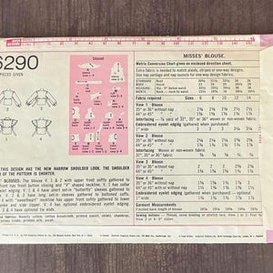 Vintage Simplicity 6290 Sewing Pattern, Peasant Blouse, Butterfly ...
