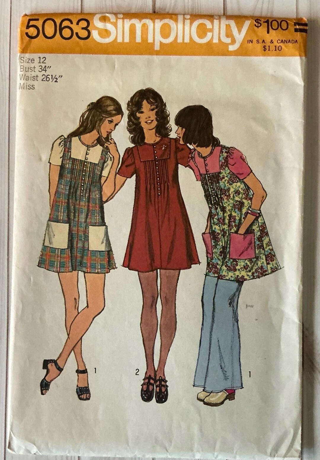 Vintage 1970s Sewing Pattern, Simplicity 5063, Mini Smock Dress, Size ...