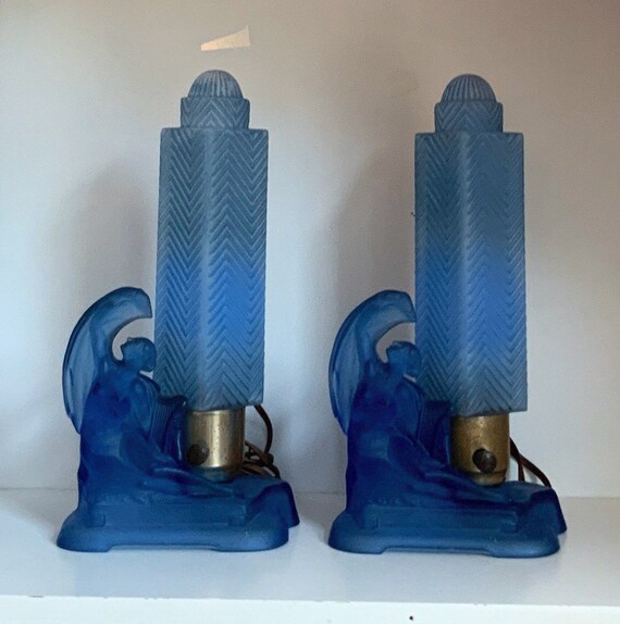 Vintage McKee Art Deco Lamps Angels with Lyre Skyscraper | Etsy