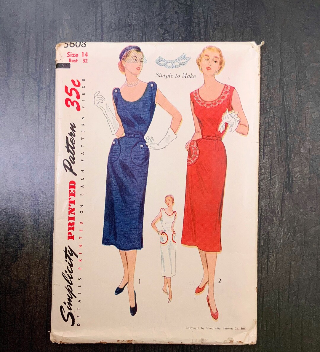 Vintage 1950s Sewing Pattern, Simplicity 3608, Women’s Dress, Size 14 ...