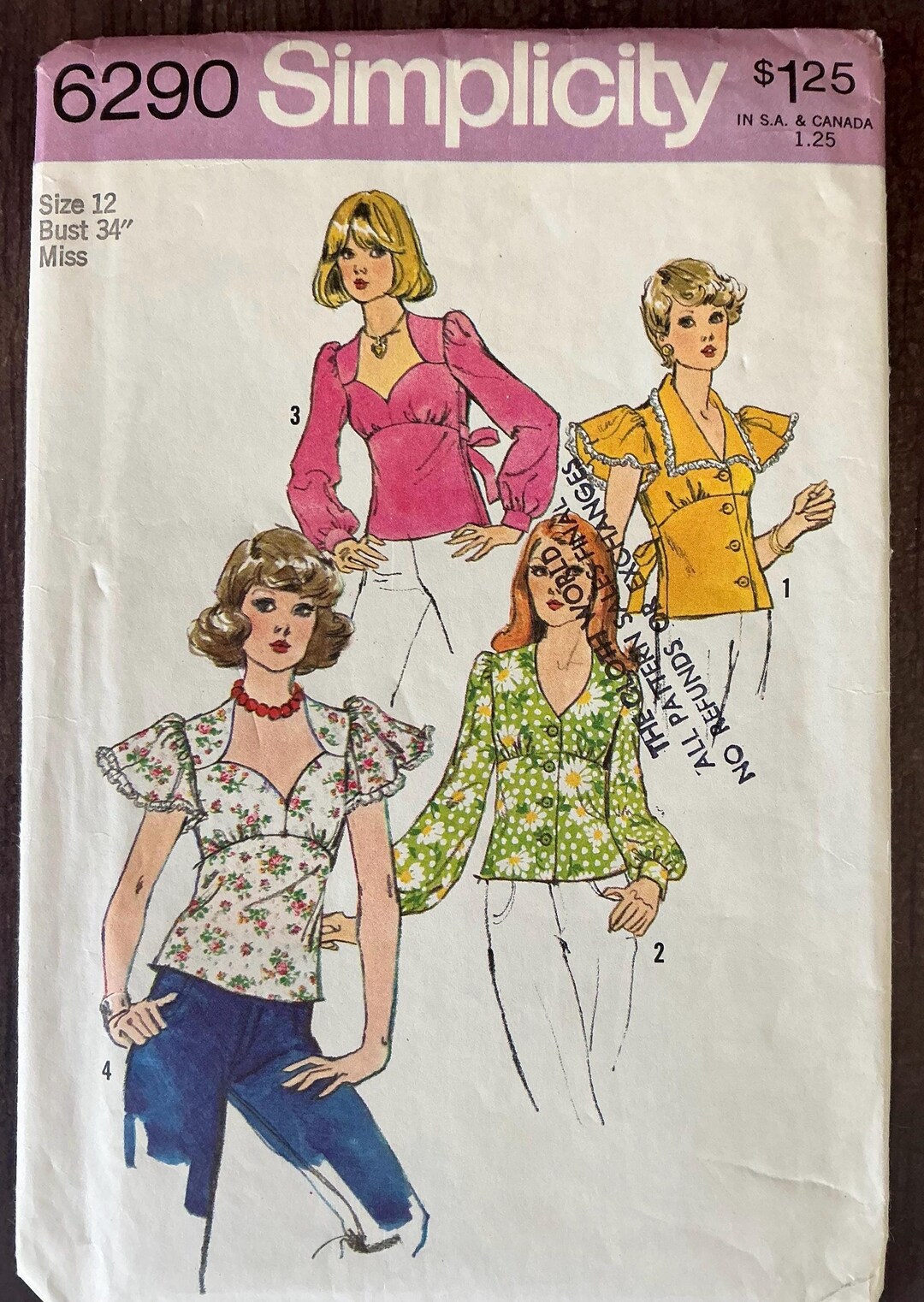 Vintage Simplicity 6290 Sewing Pattern, Peasant Blouse, Butterfly ...