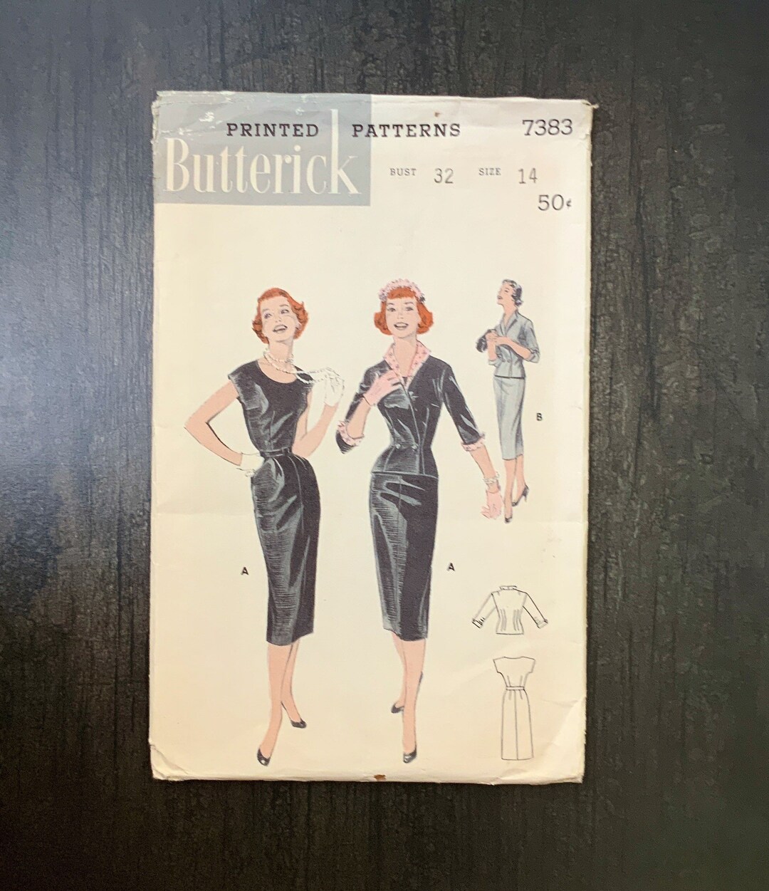 Vintage 1950s Butterick Sewing Pattern, 7383, Size 14, Sheath Dress ...