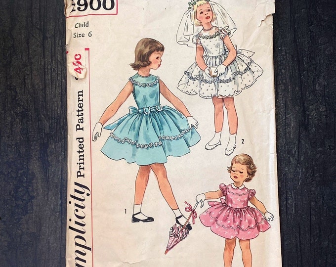 Vintage Simplicity 1900, Sewing Pattern, Party Dress, Flower Girl Dress, Peter Pan Collar, Size ...