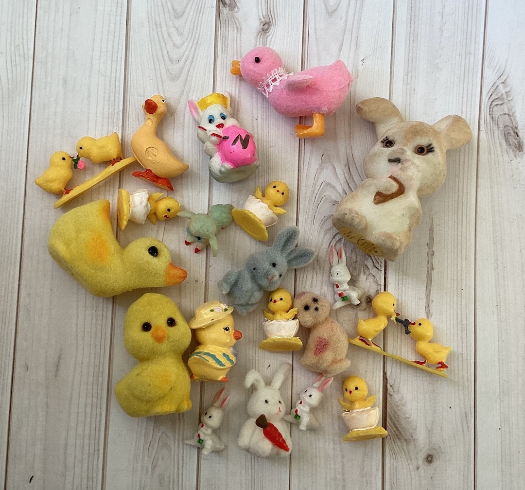 Vintage Flocked Easter Bunnies, Flocked Ducklings, Lot of Twenty ...