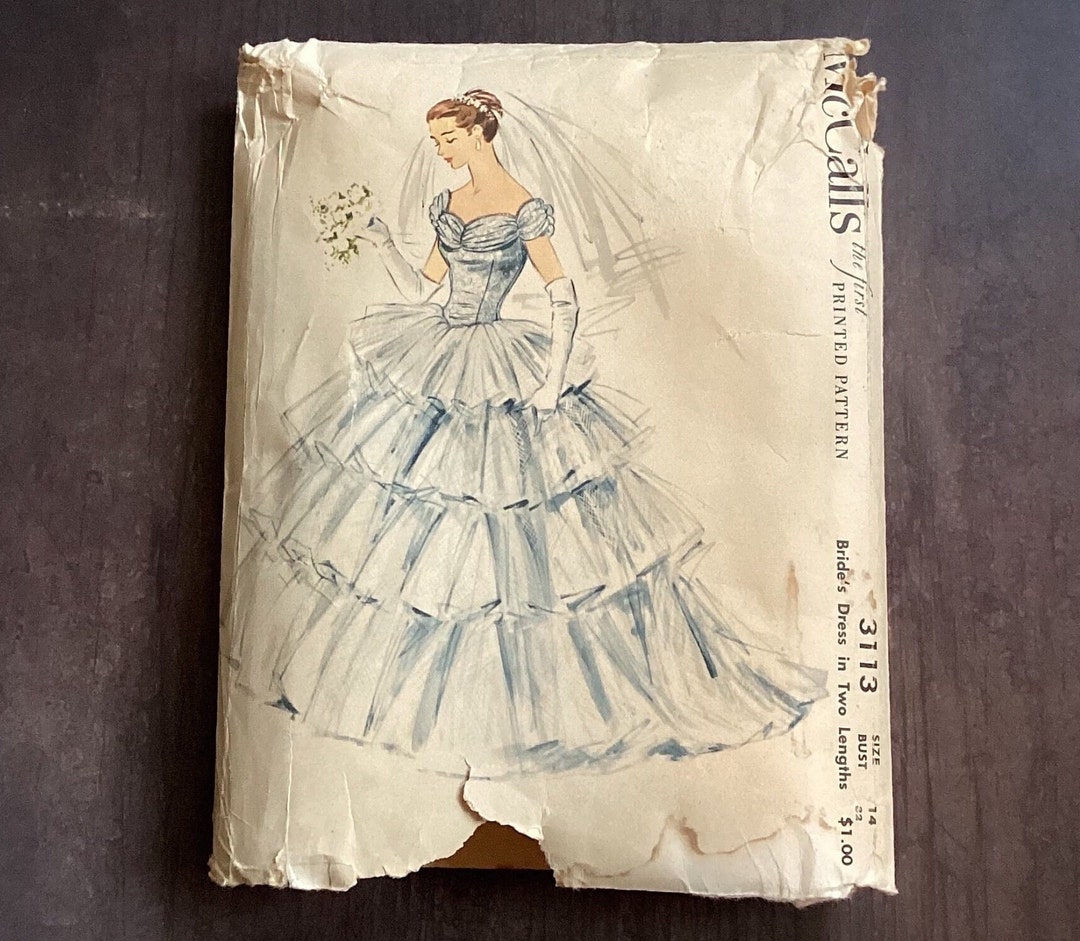 Vintage 1950s Wedding Dress Pattern, Mccalls 3113, Brides Dress, Two ...